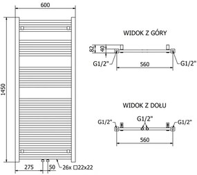 Mexen Pluton, elektrické topné těleso 1450x600 mm + topná tyč 900 W, bílá, W106-1450-600-2900-20