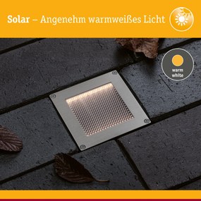 P 95742 Solární LED zemní svítidlo Sorea soumrakový senzor IP67 hranaté 100x100mm 3000K 0,1W 6lm 3,7V kov kartáčovaný ABS/polykarbonát/ocel - PAULMANN