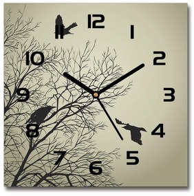 Wallmuralia Skleněné hodiny čtverec Vrány na stromě 30x30 cm