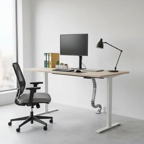 Výškově nastavitelný stůl OfficeTech D, 120 x 80 cm, šedá podnož, dub