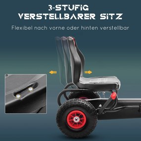 HOMCOM Motokára, dětské vozidlo s nastavitelným sedadlem, šlapací vozidlo s gumovými pneumatikami, pedály, ruční brzda, pro děti od 5 do 12 let, venk…