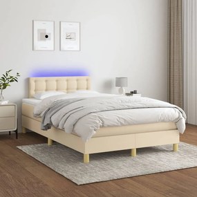 Box spring postel s matrací a LED krémová 120 x 200 cm textil