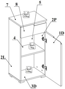 Koupelnová boční skříňka Spice, lesklá bílá