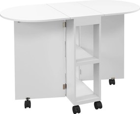HOMCOM Skládací jídelní stůl na kolečkách s rozkládacími bočnicemi a 2 otevřenými policemi, moderní styl, nosnost 80 kg, 120x60x77 cm, bílý | Aosom