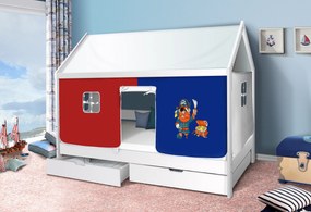 Dětská domečková postel Mike BÍLÁ 200 x 90 cm + domeček pirát a stříška