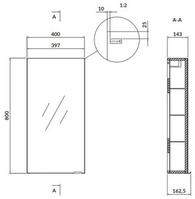 Cersanit Larga, závěsná zrcadlová skříňka 40cm, modrá matná, S932-011