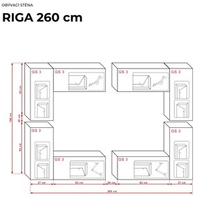 Ral Obývací stěna RIGA 260 cm - Černý lesk