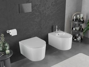 Mexen Sofia, závěsná WC mísa 490x360x355 mm, Rimless Tornádo + WC sedátko z duroplastu, bílá lesklá, 30540300T