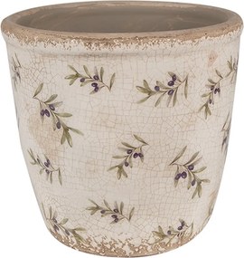 Béžový antik obal na květináč s olivami Olive Fields M - Ø 14*13 cm