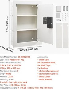 Nástěnný trezor VEVOR, 102 × 413 × 559 mm