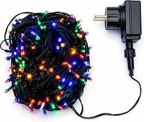 LED světelný řetěz, venkovní, 40 m, barevný, 200 diod, černý kabel, IP44, vč. zdroje