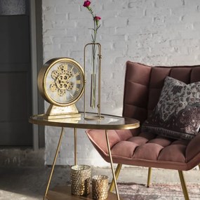 Zlatý kovový odkládací stolek se skleněnou deskou Elske – 61x37x70 cm