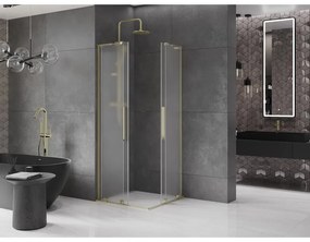 Mexen Velar L Duo, sprchový kout s posuvnými dveřmi 80 x 80 cm, 8mm sklo námraza, zlatá lesklá, 871-080-080-02-33-50