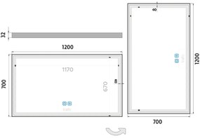 Nimco LED zrcadlo 1200x700 se dvěma dotykovými senzory - ZP 13006VX