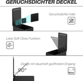 Odpadkový koš 20 l, měkce uzavíratelné víko, přihrádka na deodorant, odolný proti otiskům prstů, nerezová ocel, černý