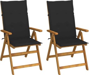 vidaXL Zahradní polohovací židle s poduškami 2 ks masivní akácie [3064068] Barva: Černá