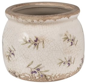 Béžový keramický obal na květináč s olivovými větvičkami Olive Field – 16x13 cm