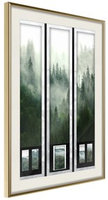 Artgeist Plakát za oknem les Velikosti (šířkaxvýška): 40x60, Finální vzhled: Zlatý rám s paspartou