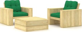 vidaXL 3dílná zahradní sedací souprava a podušky impregnovaná borovice [3065805] Barva: Zelená
