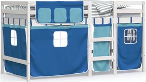 vidaXL Dětská patrová postel se závěsy 80 x 200 cm borovice [3283812] Barva: Modrá