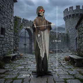 HOMCOM Animovaný Smrtka, 170 cm, životní velikost Halloween animatroniky s pohyblivýma rukama/hlavou, svítícíma očima a strašidelným zvukem