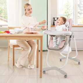 Costway Skládací vysoká židle s kolečky a nastavitelnou výškou