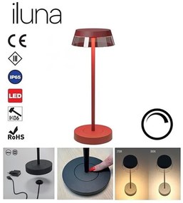Redo 90311- LED Stmívatelná stolní lampa ILUNA LED/2,5W/5V 3000 mAh IP65 červená