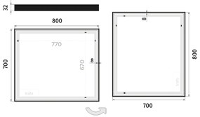 Nimco Černé LED zrcadlo 800x700 - ZPC 13003-90