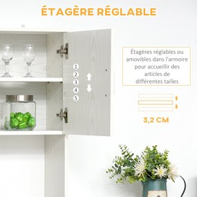 HOMCOM Kuchyňský Buffet Kuchyňská Skříň Multi-Úložná 4 Dveře 1 Zásuvka Polička + Velký Pracovní Pult 71 x 41 x 178 cm Bílý MDF