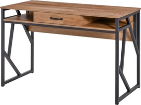 HOMCOM Pracovní stůl v industriálním stylu 120D x 60Š x 76V cm Se zásuvkou + 2 policemi Černé kovové nohy Ořechová dřevinová vrchní část