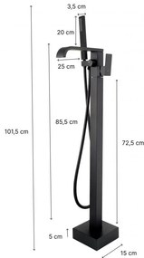 Erga Livo, volně stojící vanová baterie s ruční sprchovou soupravou h-1015, černá matná, ERG-YKA-BP.LIVO-BLK