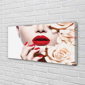 Obrazy na plátně Růže rudé rty žena 100x50 cm