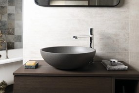 Sapho, TURF betonové umyvadlo včetně výpusti, průměr 44 cm, černý granit, AR436