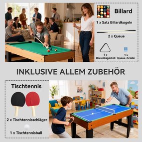 SPORTNOW 5-v-1 víceherní stůl, 53 díly příslušenství, stolní fotbal, stolkohokej, stolní tenis, billiard, basketbal, ořech