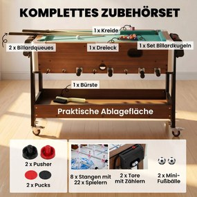 SPORTNOW 3-v-1 multifunkční herní stůl Otočný multifunkční stůl s kulečníkovým stolem Úložný prostor pro air hokej
