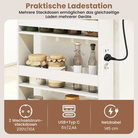 Costway Výklenkový vozík 13 cm široký 4patrový kuchyňský vozík úzký s nabíjecí
