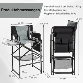 Costway Camping Chair Skládací vysoká skládací židle s bočním stolkem