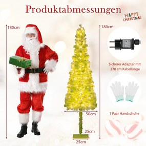Costway 180 cm Umělý vánoční stromek se světly a sněhovou jedlí s ohýbatelnou