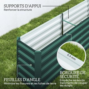 Zvýšený zahradní záhon Outsunny, čtvercový, z pozinkované oceli, vyvýšený květináč s podpůrnými lištami a rohovými destičkami, otevřený spodní díl, ro