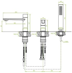 Laveo Tores, 3-otvorová vanová baterie, černá matná, LAV-BVT_713D