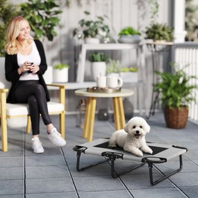 PawHut Vyvýšená Skládací Postel pro Psy - Outdoor Běžecká Postel s Prodyšným Síťovým Designem pro Malé a Střední Psy, Světle Šedá Oxford 75 x 51 x 18…