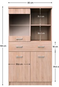 Kondela Vitrína 2D1W1S/80, dub sonoma, TOPTY TYP 34