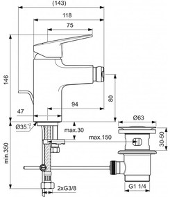 Ideal Standard Ceraplan - Bidetová baterie s kovovou odtokovou garniturou, chrom BD248AA