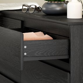 HOMCOM komoda do ložnice se 6 zásuvkami, zásuvková skříň do obývacího pokoje nebo kanceláře, moderní styl, 140x40x71 cm, černá s dřevěným dekorem