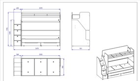 Patrová postel s přistýlkou, úložným prostorem a schůdky Pure Modular - bílá