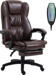 Kožená kancelářská židle Vinsetto s masážní funkcí a funkcí polohování, ergonomická kancelářská židle s podnožkou v hnědé barvě