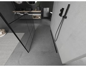 Mexen Kioto, průchozí sprchová zástěna 100 x 200 cm, 8mm sklo čiré/černý vzor, 2x černá stabilizační rozpěra, 800-100-002-70-78