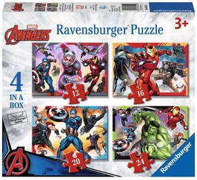 Ravensburger puzzle avengers: nejmocnější hrdinové země 4v1 (12,16,20,24 dílků)