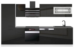 Kuchyňská linka Belini Premium Full Version 300 cm černý lesk s pracovní deskou CINDY