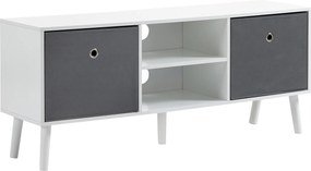 HOMCOM TV stolek pro televizory do 50 palců Moderní TV stolek se 2 látkovými zásuvkami 2 otevřenými policemi 110x29x46.5 cm Bílá a šedá | Aosom